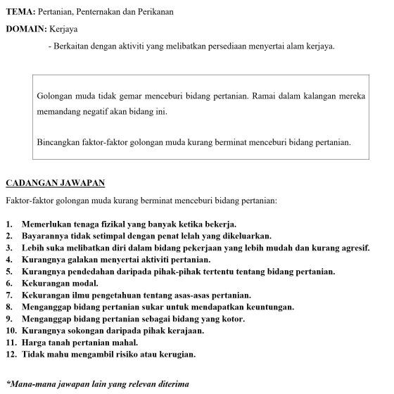 Faktor golongan muda kurang berminat menceburi bidang pertanian (UB ...